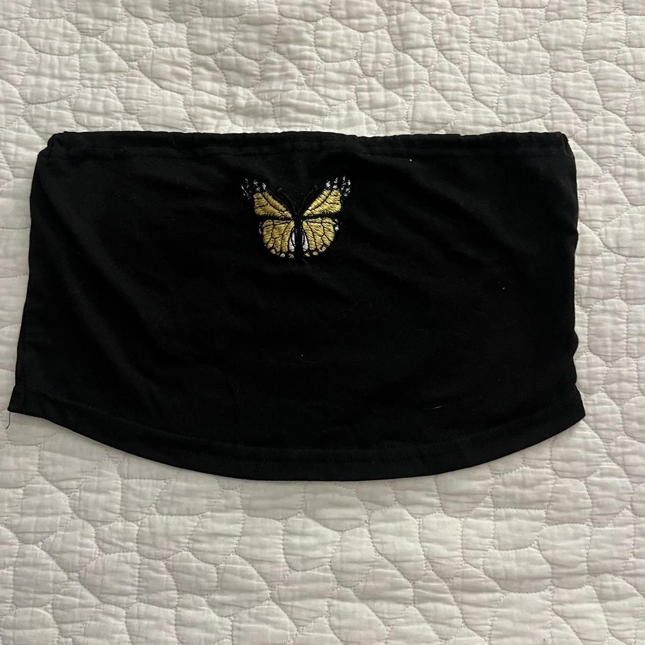 shein butterfly tube top - black and yellow... - Depop