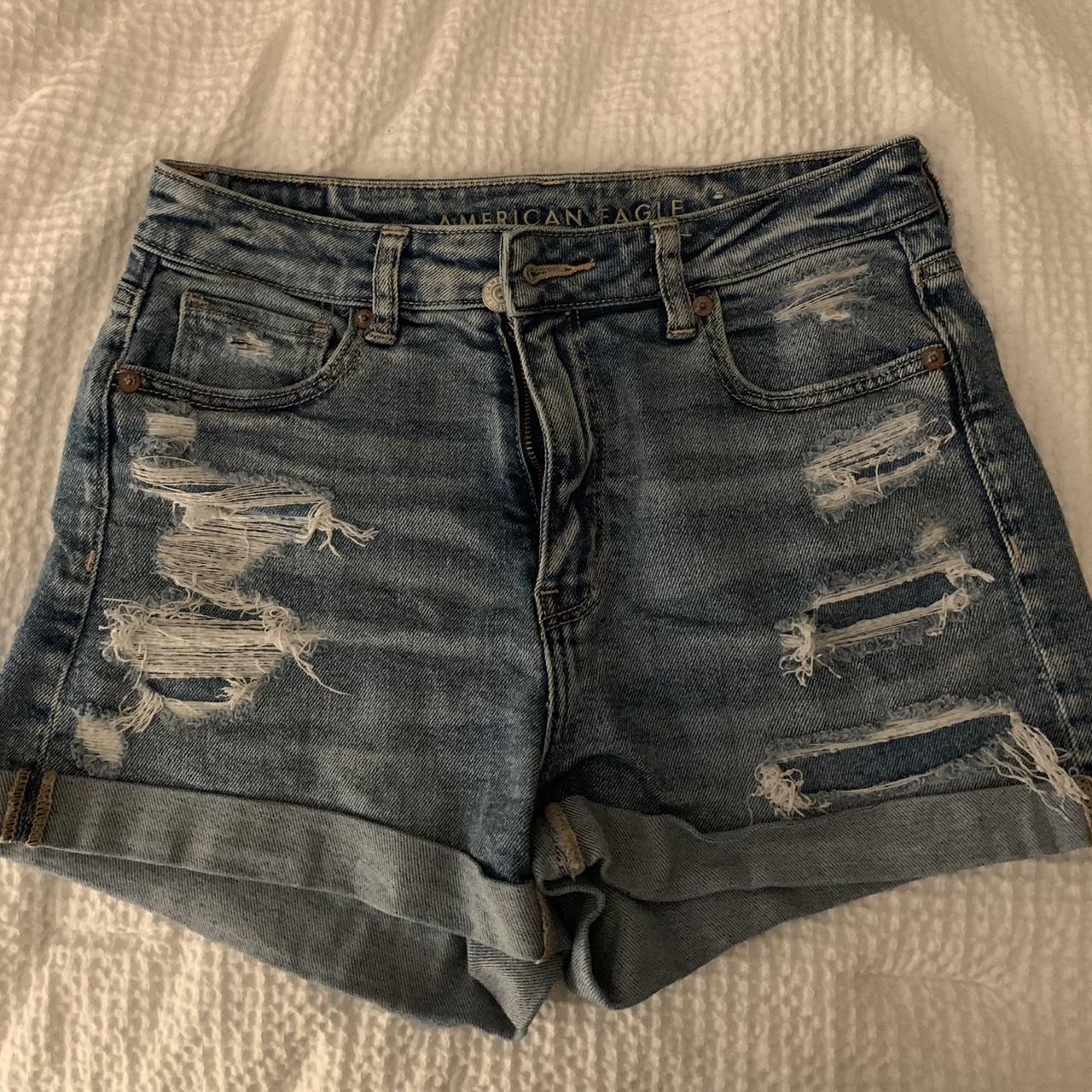 Dark wash jean shorts, Button crosses on the waist | Depop