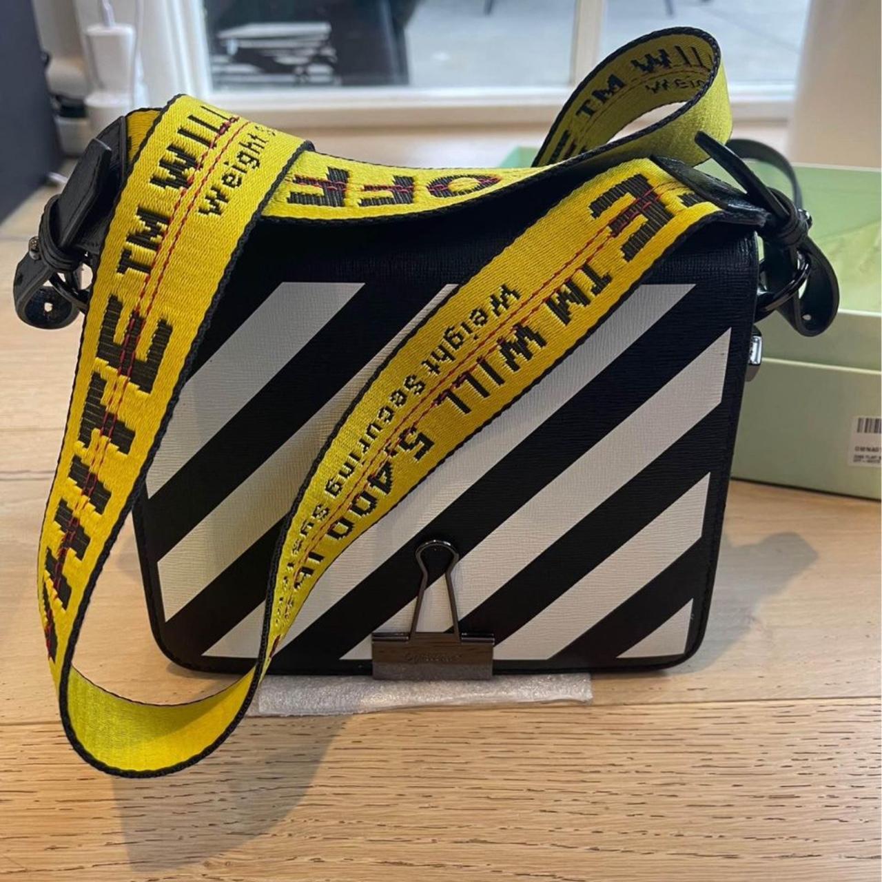 Off White diagonal striped leather cross body bag.... - Depop