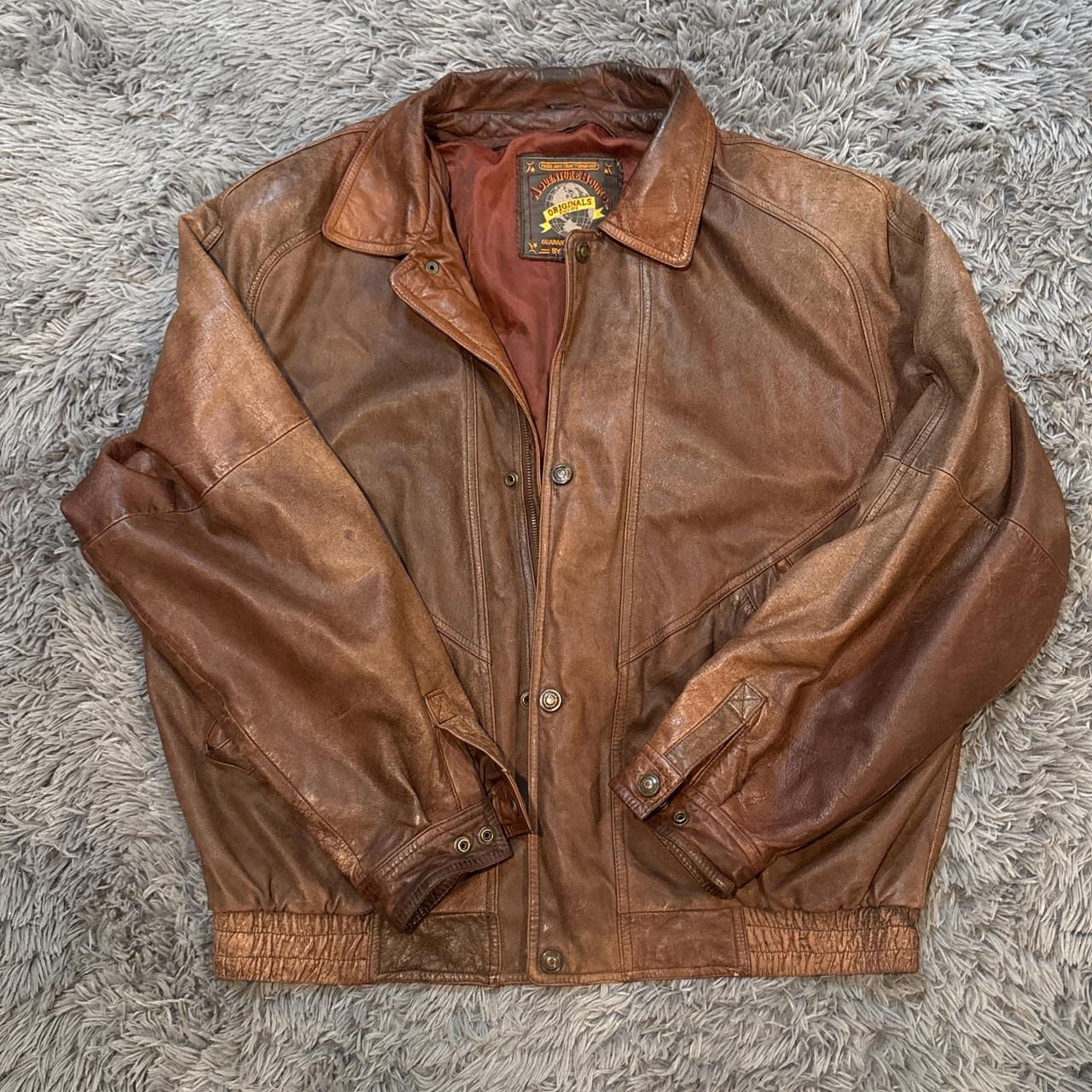 Brown leather jacket with a retro vibe... | Depop