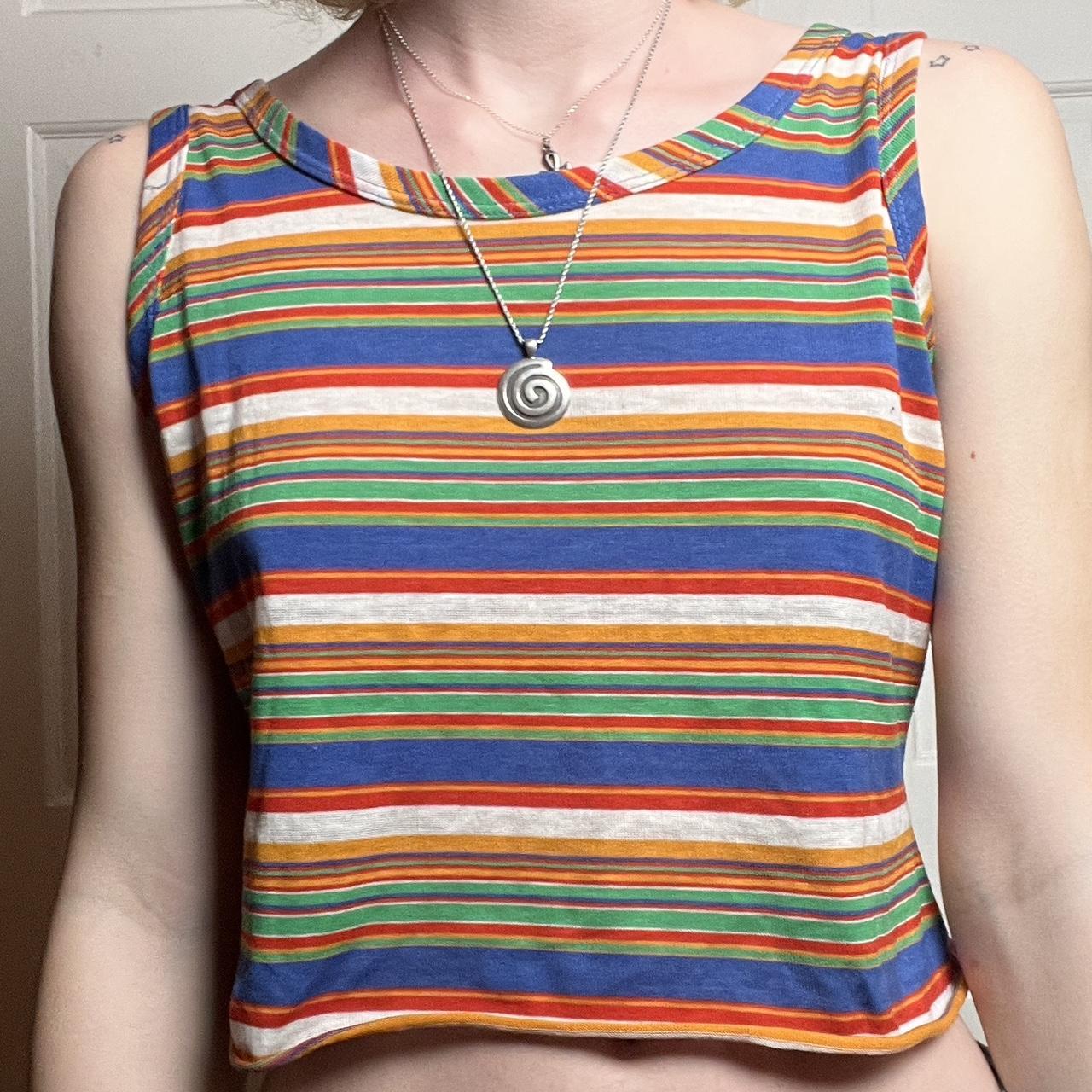 70s rainbow striped cropped tank #vintage #70s - Depop