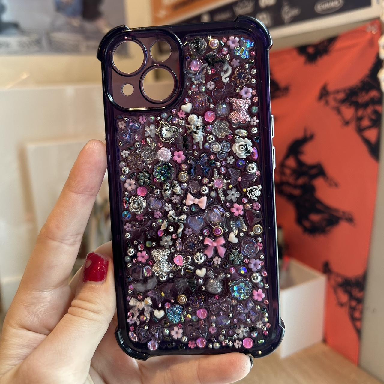 Custom hand-made iPhone 14 bedazzled phone case with... | Depop