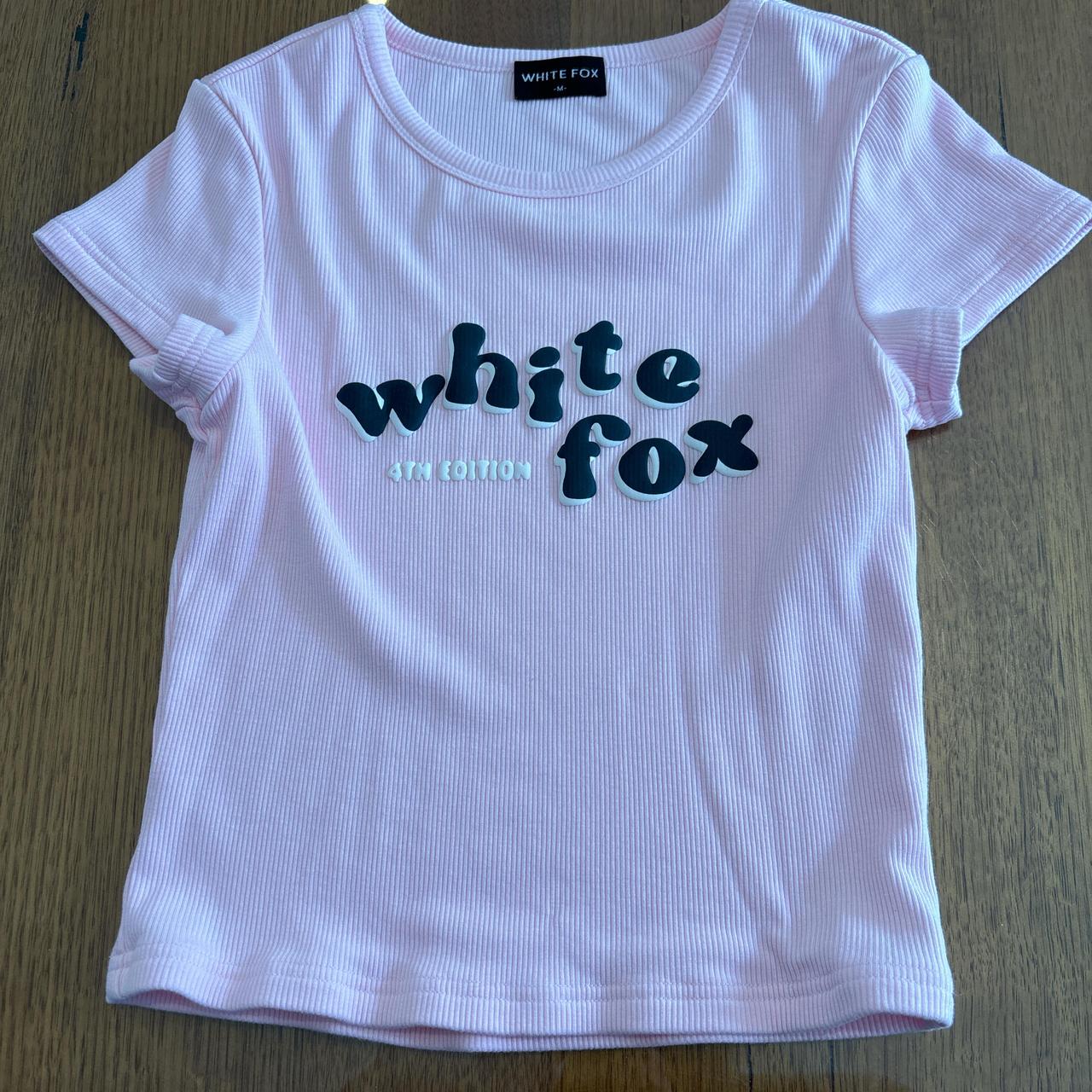 White Fox Project 4 Ribbed Baby Tee. Pink and green.... - Depop