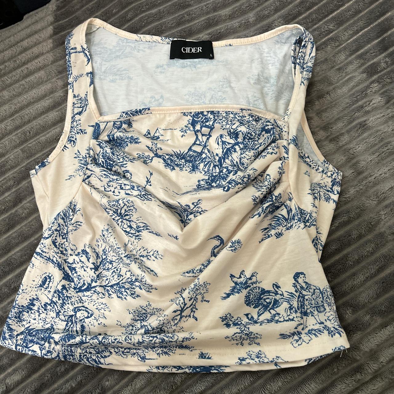 Cider Paris blue and cream top #cider #greece #beack... | Depop