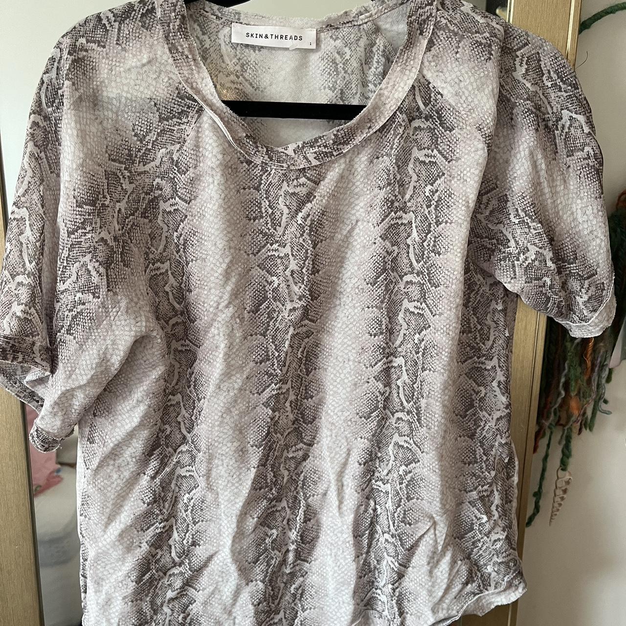 Skin and threads size 1 snake skin silk feel t shirt... - Depop