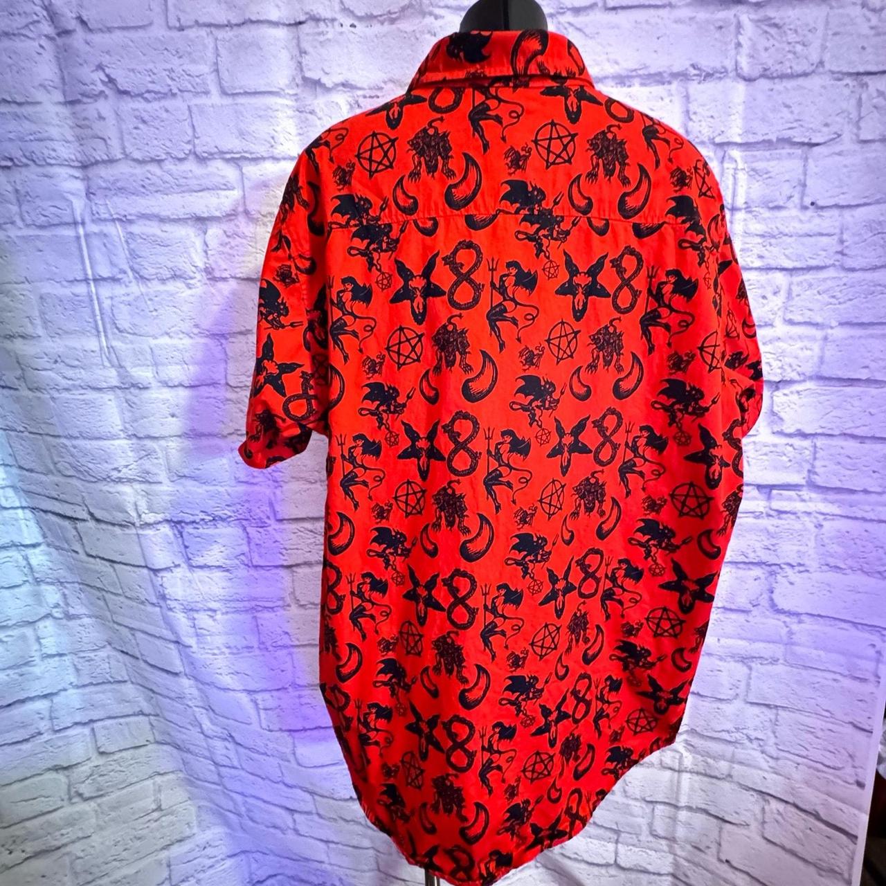 HOT TOPIC Devilish Red Short sleeved button up shirt... - Depop