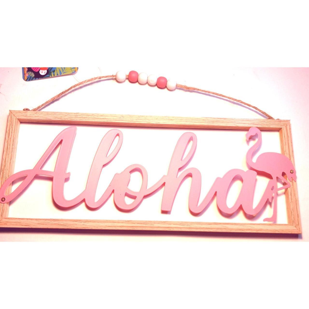 Aloha Flamingo Sign Hanging Wall Decor Beaded... | Depop