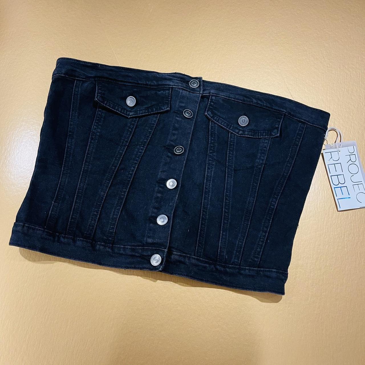 PROJECT REBEL Black Strapless Denim Jean Bustier... | Depop