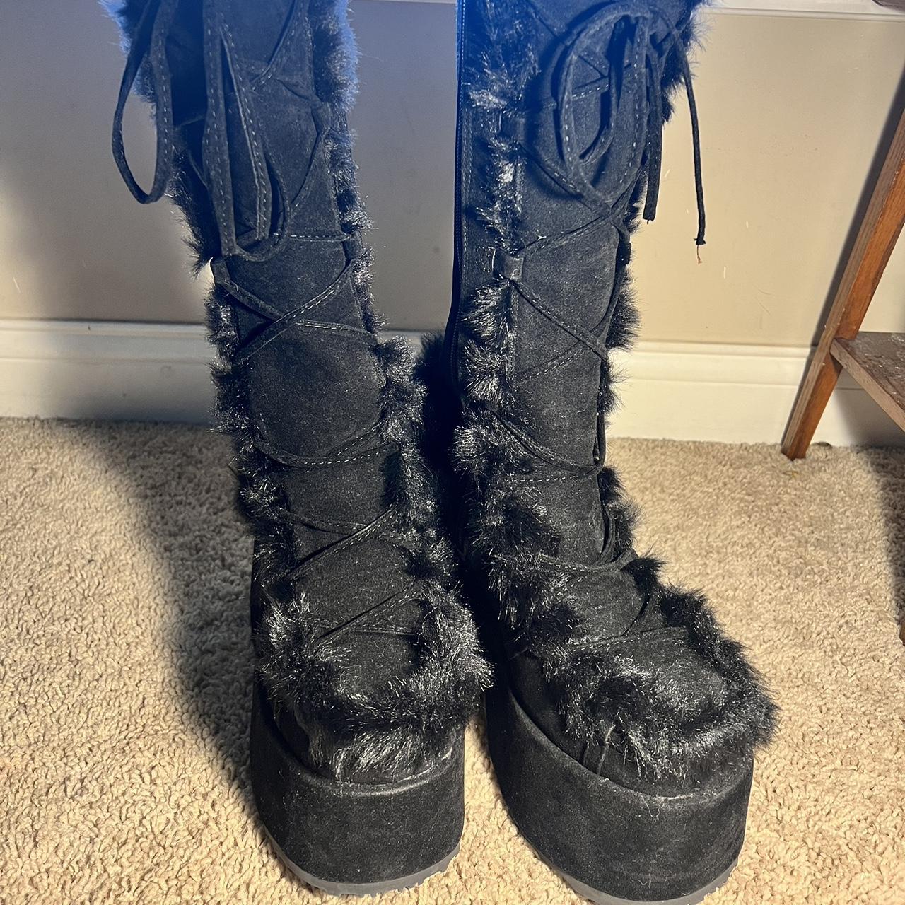 Demonia black Faux Fur Camel-311 with a 5" Platform... - Depop