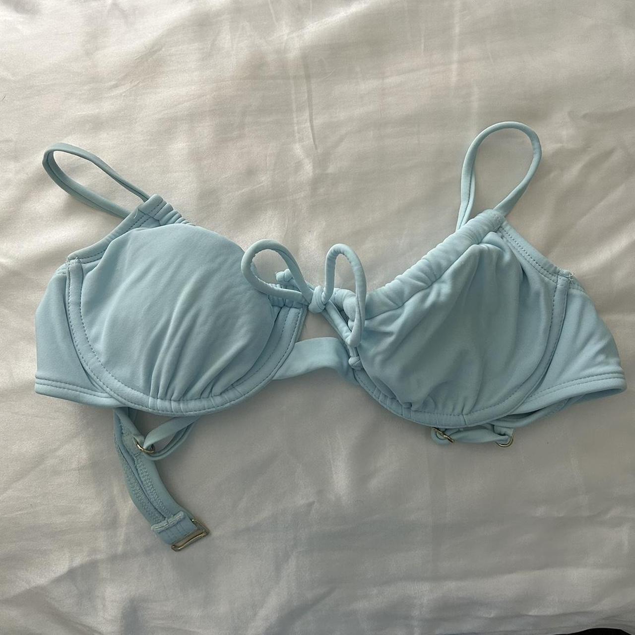 Light blue target bikini top with tie detail Size... - Depop