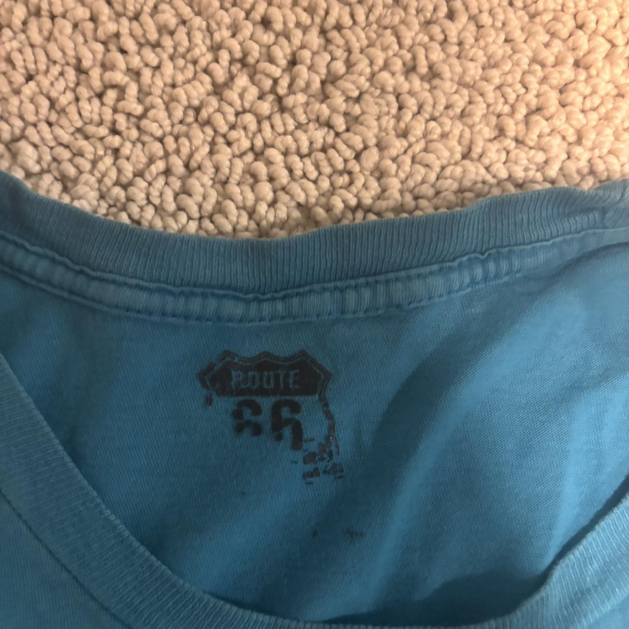 light blue affliction type y2k grunge design route... | Depop