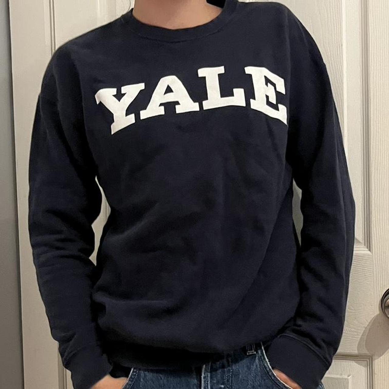 Navy blue and white Yale crewneck sweatshirt #preppy | Depop
