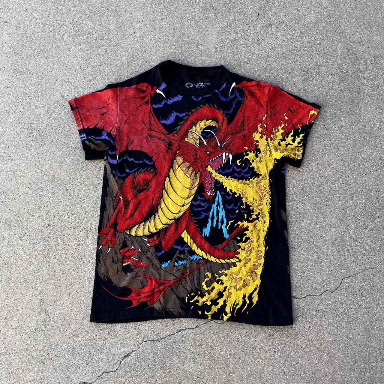 Men’s Small (17x24) Vintage Liquid Blue Dragon... | Depop