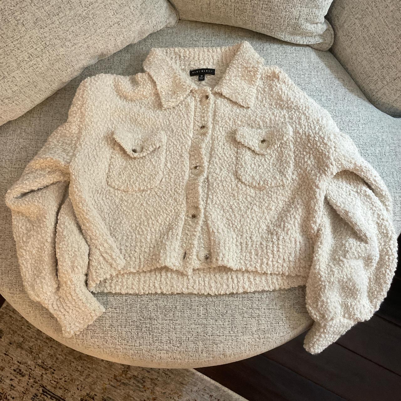 Cream fuzzy button-up cardigan #cardigan size m- got... | Depop