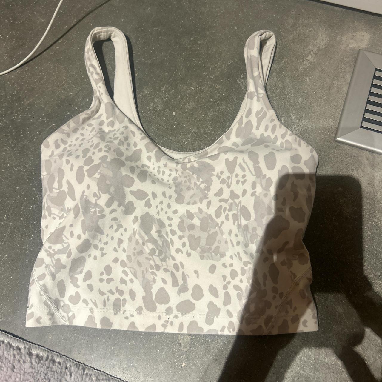 White and grey leopard print Lululemon align tank... | Depop