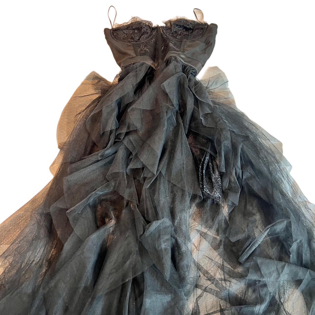 Black tulle maxi dress with a ruffle hem and lace... - Depop
