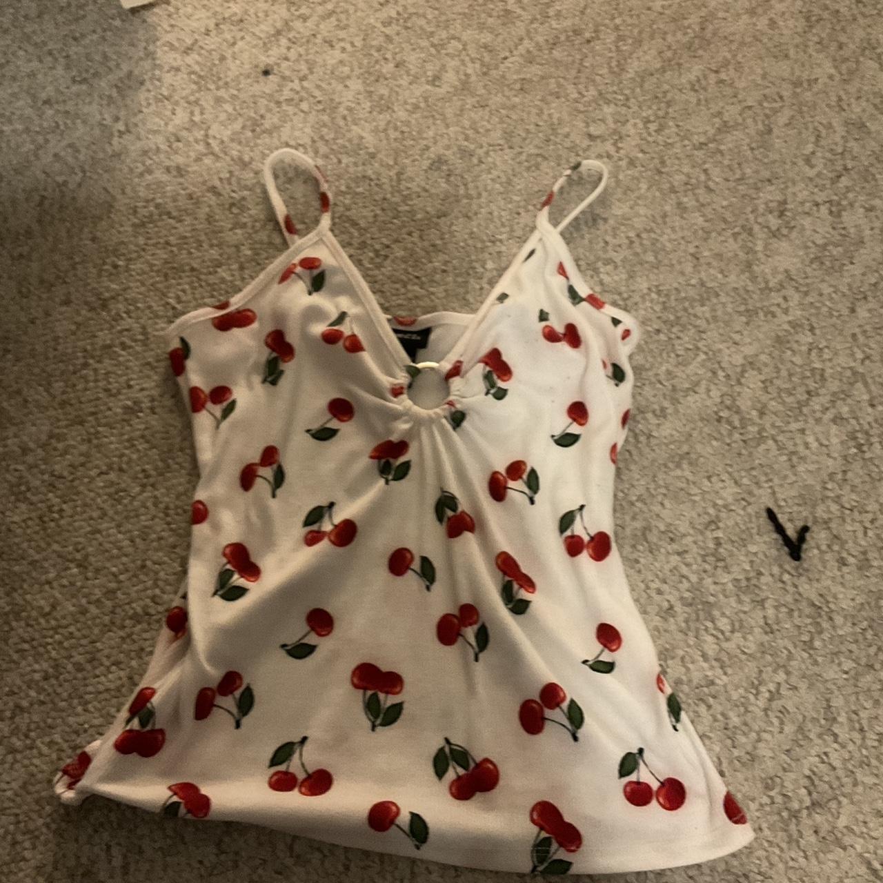 White and red cherry tank top - Depop