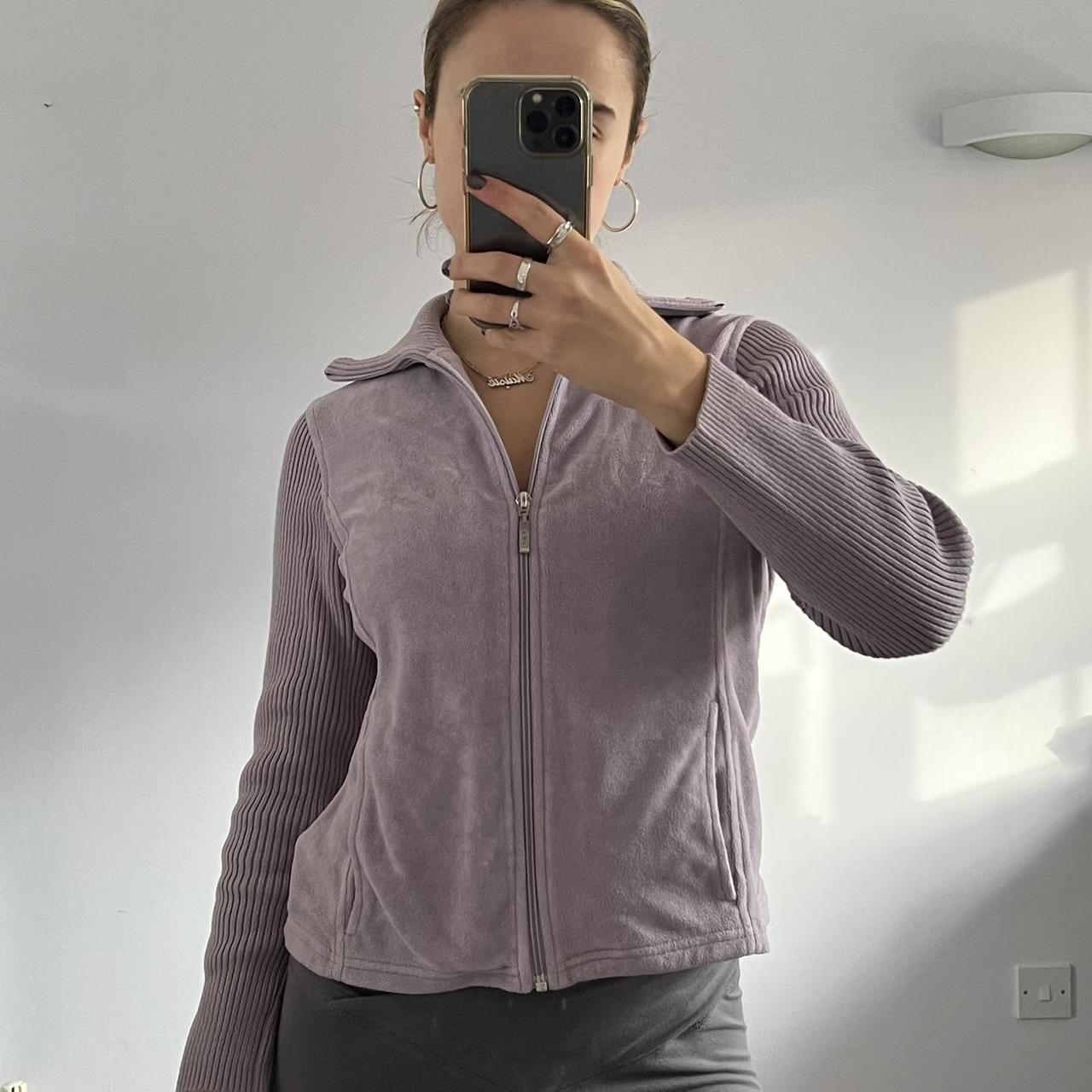 purple lilac zip up y2k 00s fleece with knitted... - Depop
