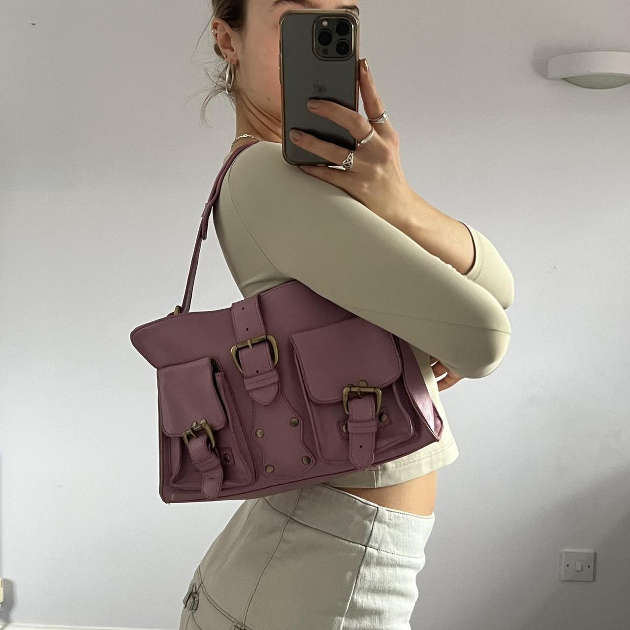 Pink satchel style hand bag with short shoulder... - Depop