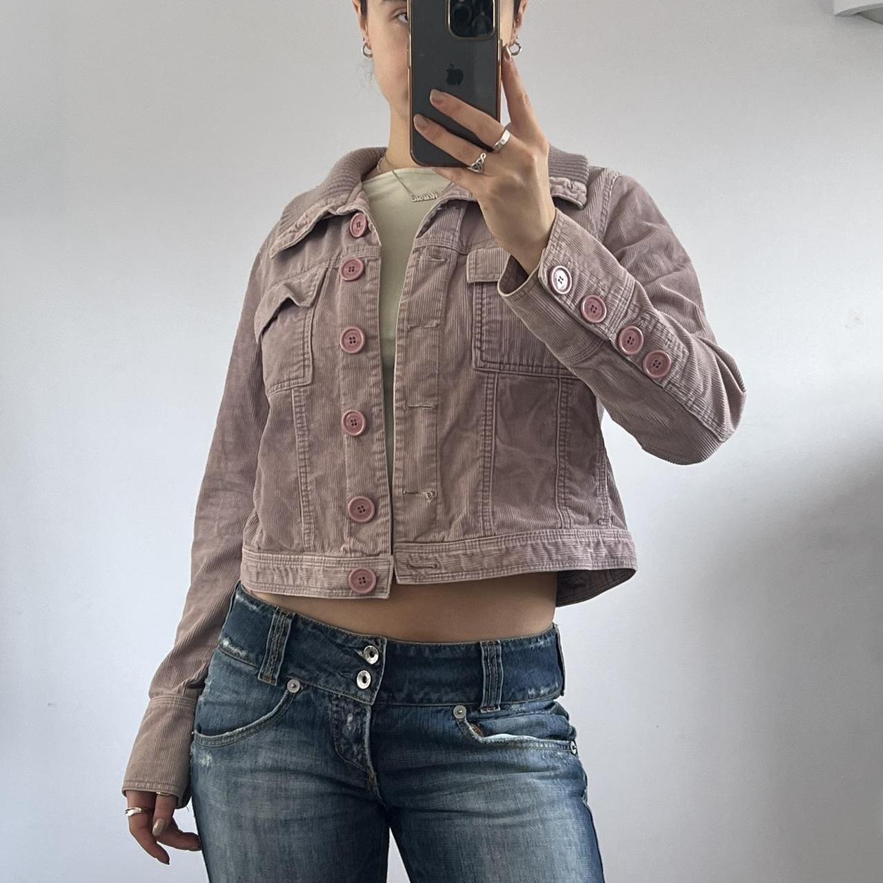 Lilac pink purple corduroy button up jacket with... - Depop