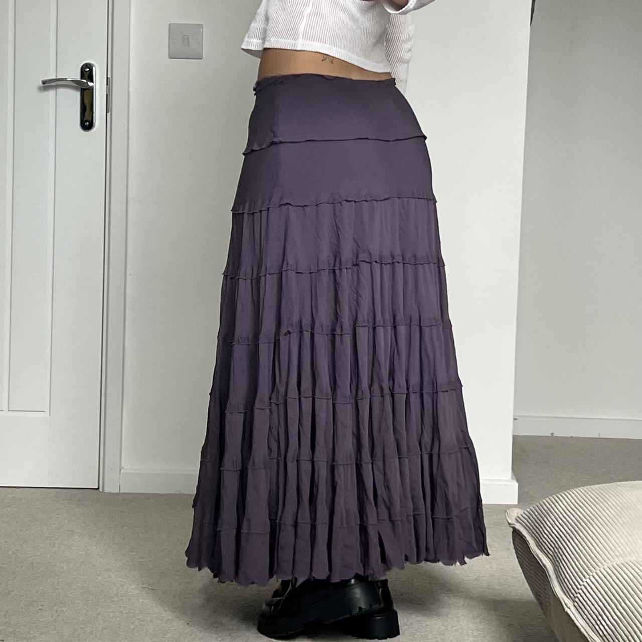 purple layered ruffle floaty maxi skirt -size 10,... - Depop