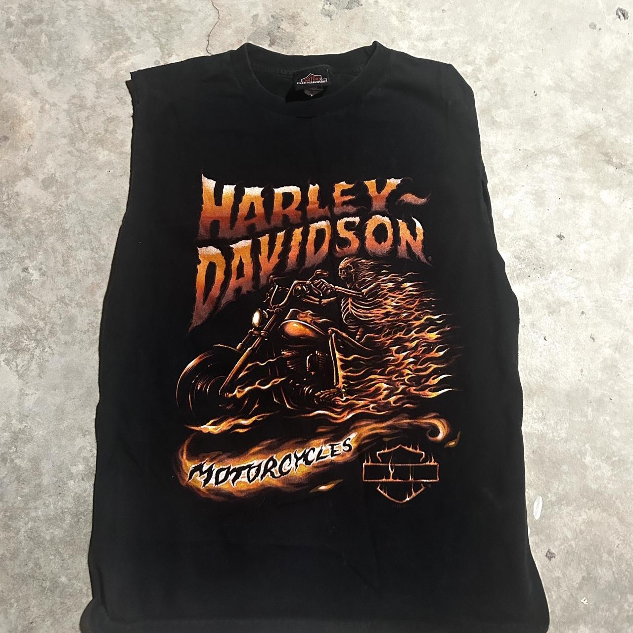 Harley Davidson flaming motorcycle tank top -sleeves... | Depop