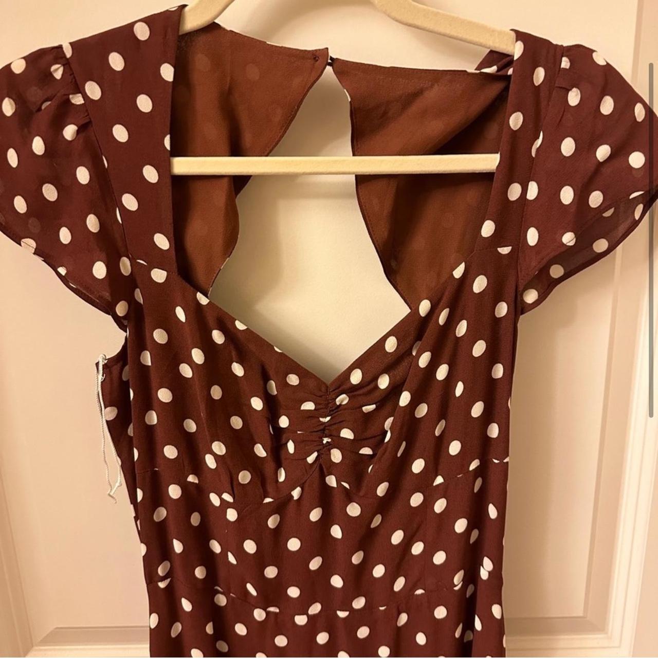 Reformation Myah Brown Polka Dot Midi Dress NWT Size... - Depop