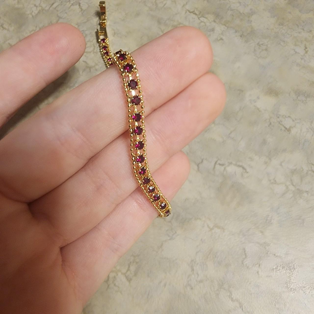 Gold latch bracelet with dark red jewels Feel free... - Depop