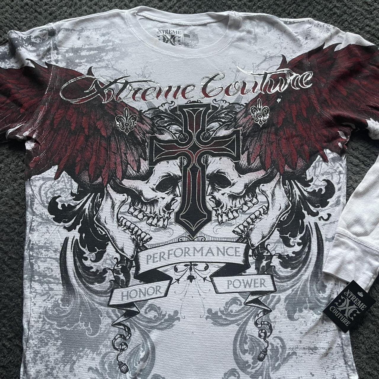 White and red Xtreme Couture by Affliction long... | Depop