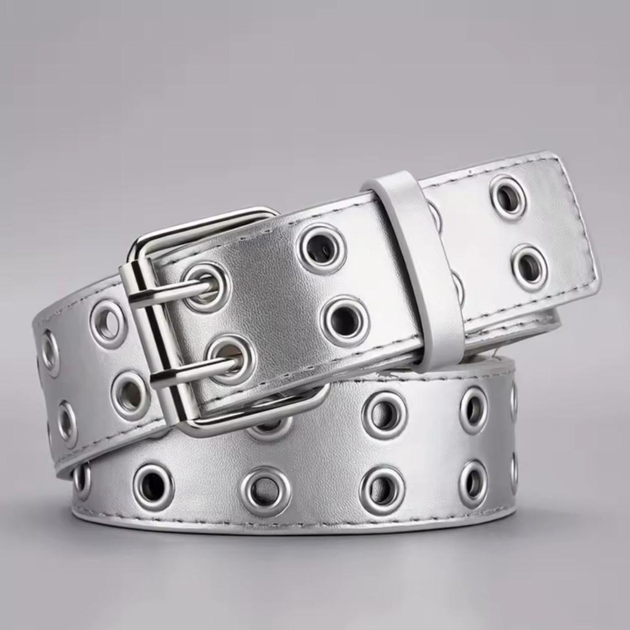 Silver studded belt with silver hardware, 110cm long... | Depop