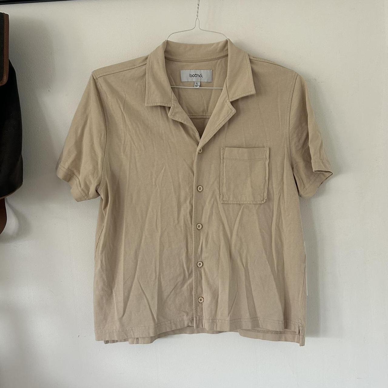 Gender Neutral Both& tan button up. Great boxy... - Depop