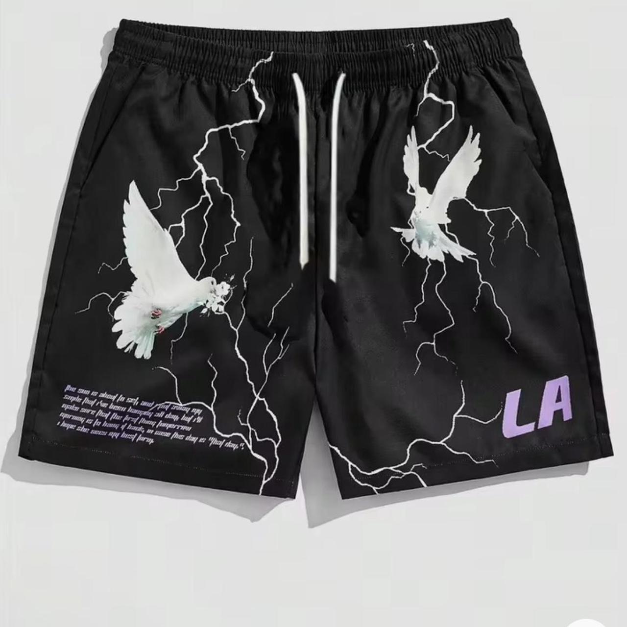 Men Pigeon & Slogan Graphic Shorts Casual Half Pants... | Depop