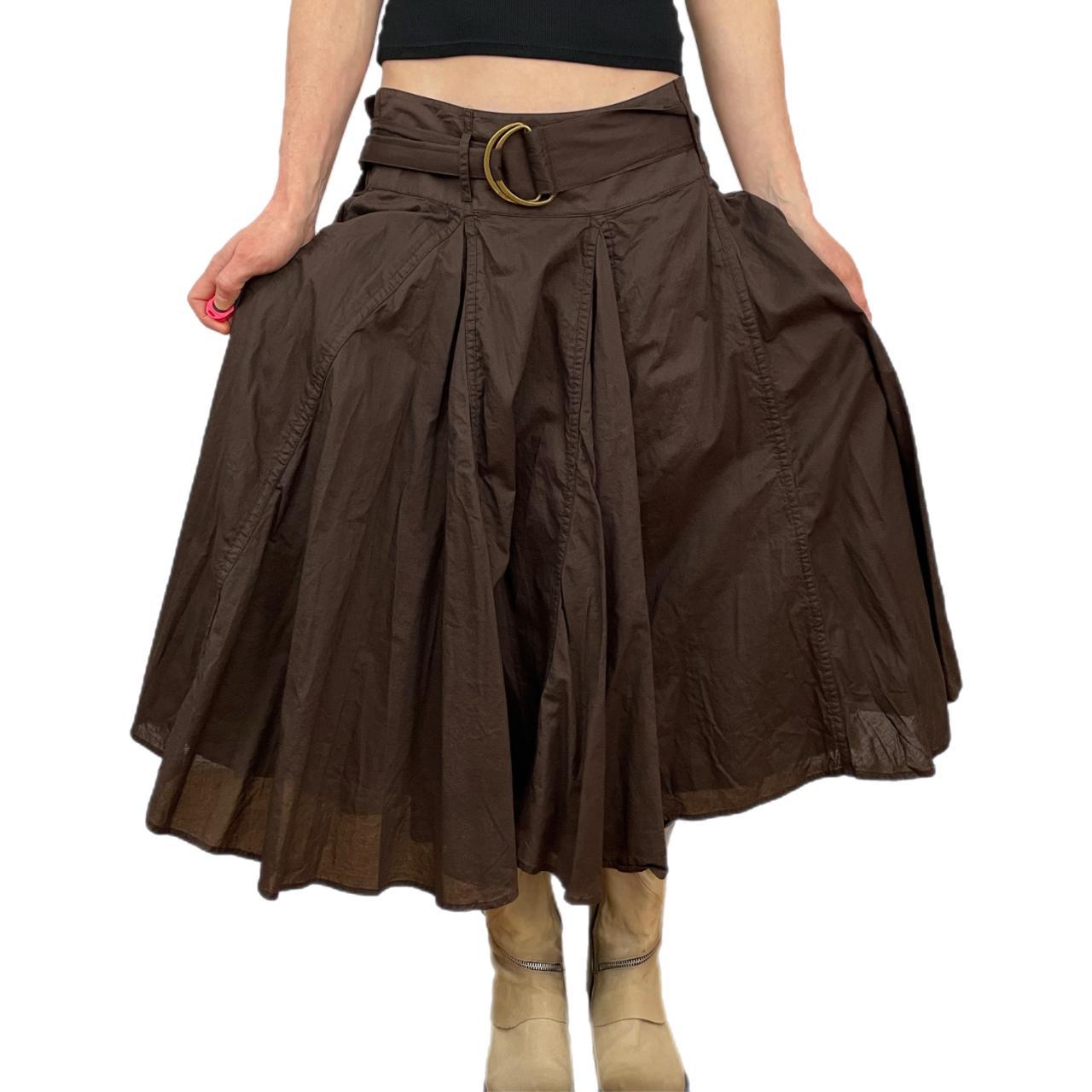 Vintage Y2K Full Chocolate Brown Cotton Midi Skirt,... | Depop