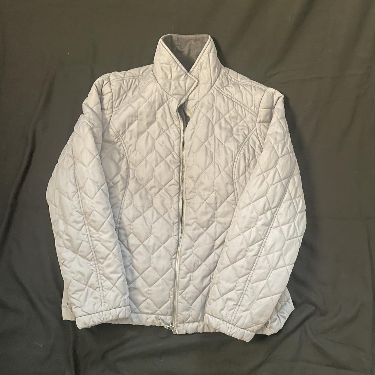Light grey quilted jacket with warm fleece lining... | Depop