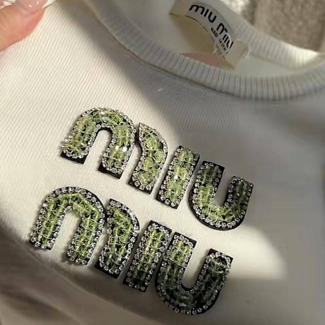 Miu Miu white and green crop top - Depop