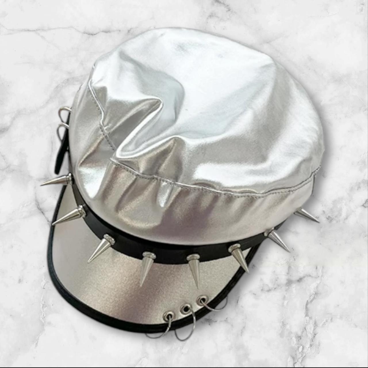 **Silver and Black Spiked Cap** Elevate your edgy... - Depop