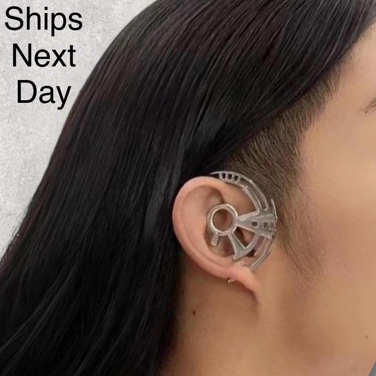 **Futuristic Ear Cuff with Geometric Design** Ships... - Depop