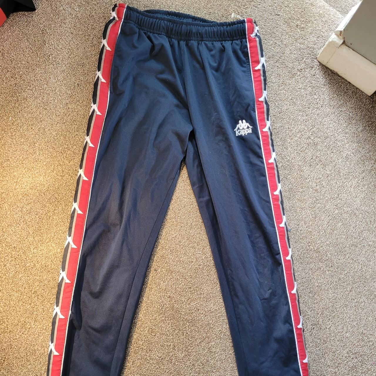 Medium Kappa trackies , dark blue with red stripes.... - Depop
