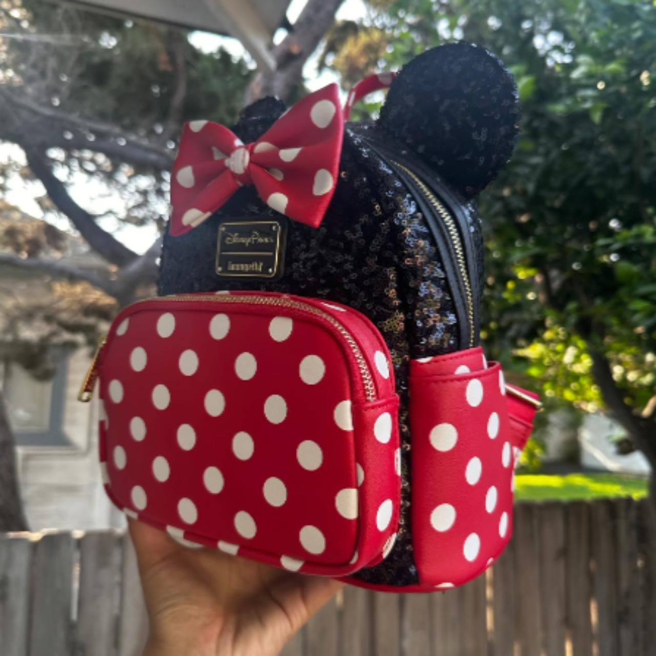 Red Minnie Mouse sequin and polka dot Loungefly - Depop