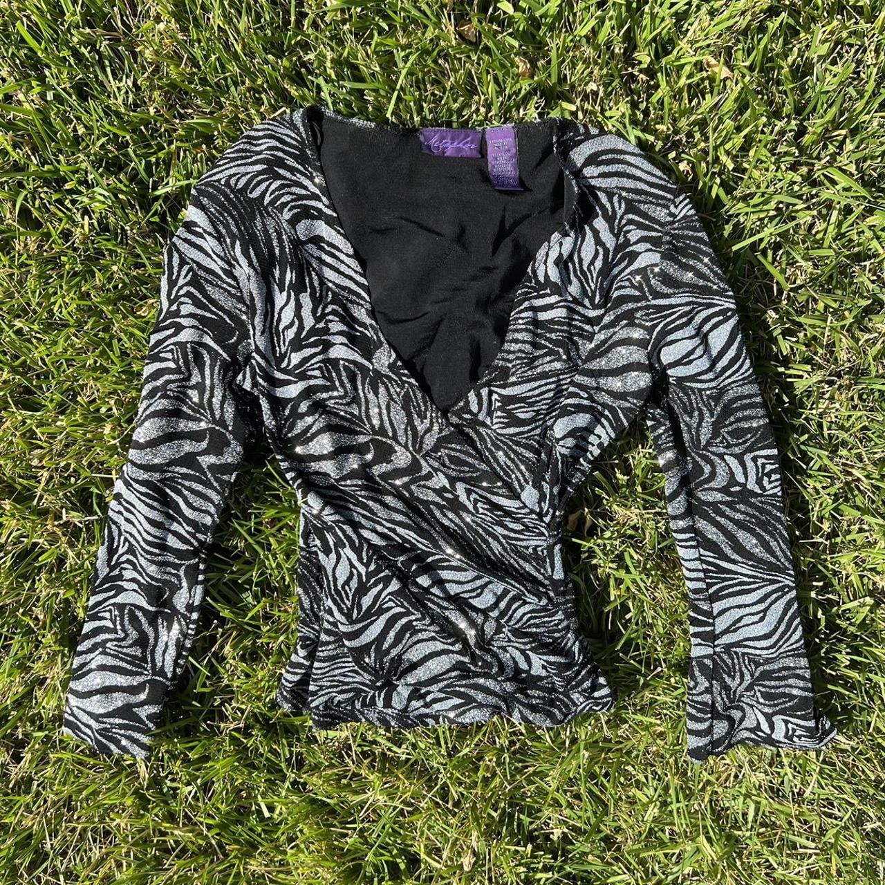 y2k mesh glitter zebra print top 🦓 tagged women’s... - Depop