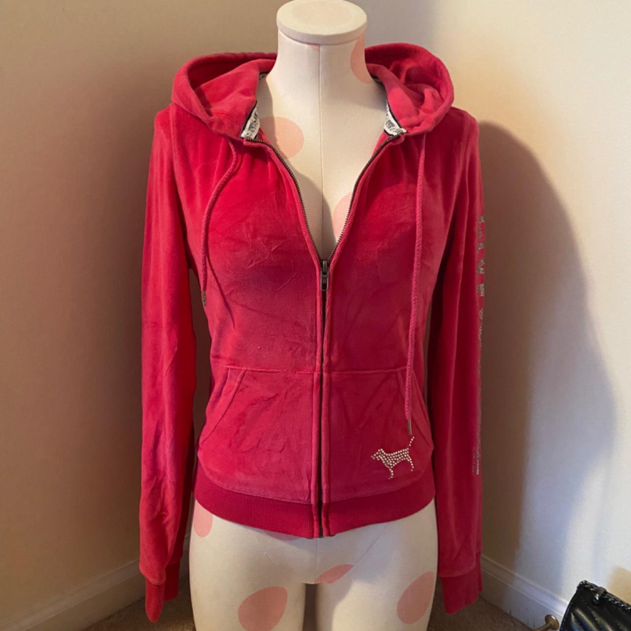 rare victoria secret hot pink zip-up jacket some... - Depop