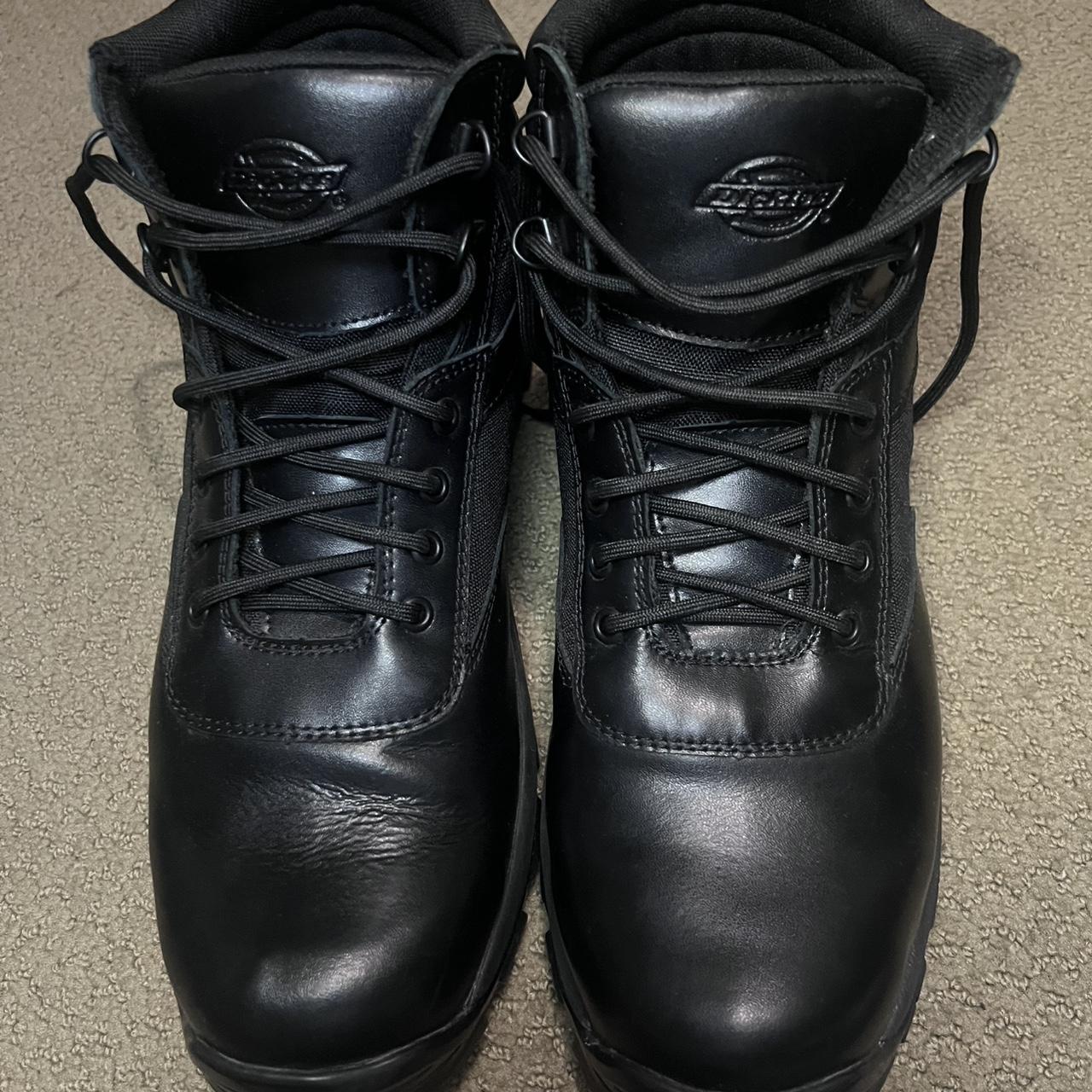 Black leather dickies workwear style boots I think... | Depop