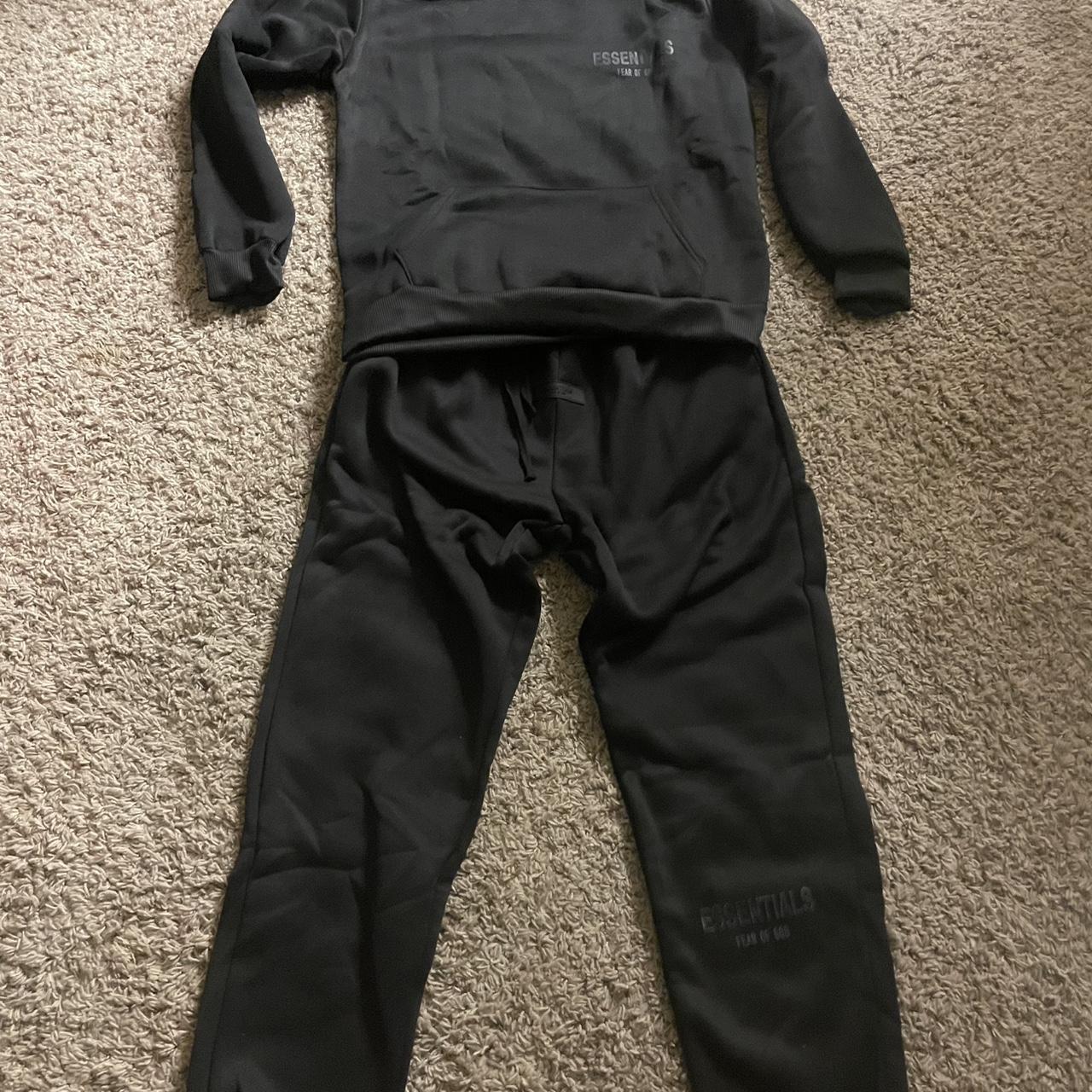 Used essential black track suit - Depop