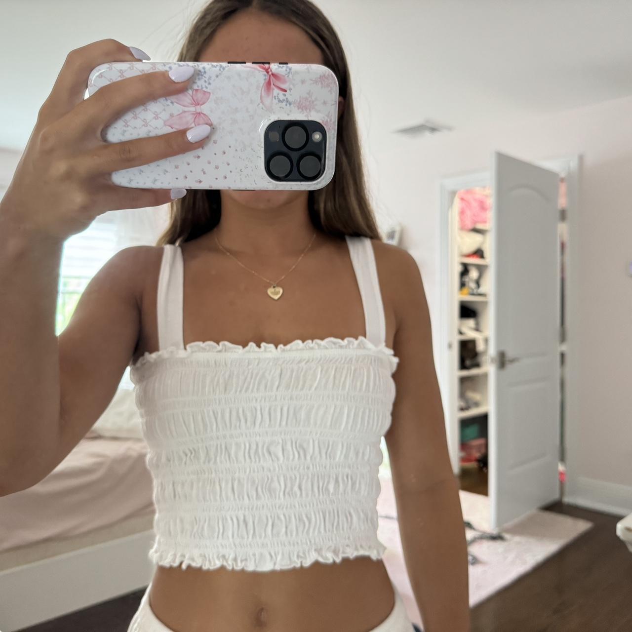 American Eagle white ruffle tank -size xs - Depop