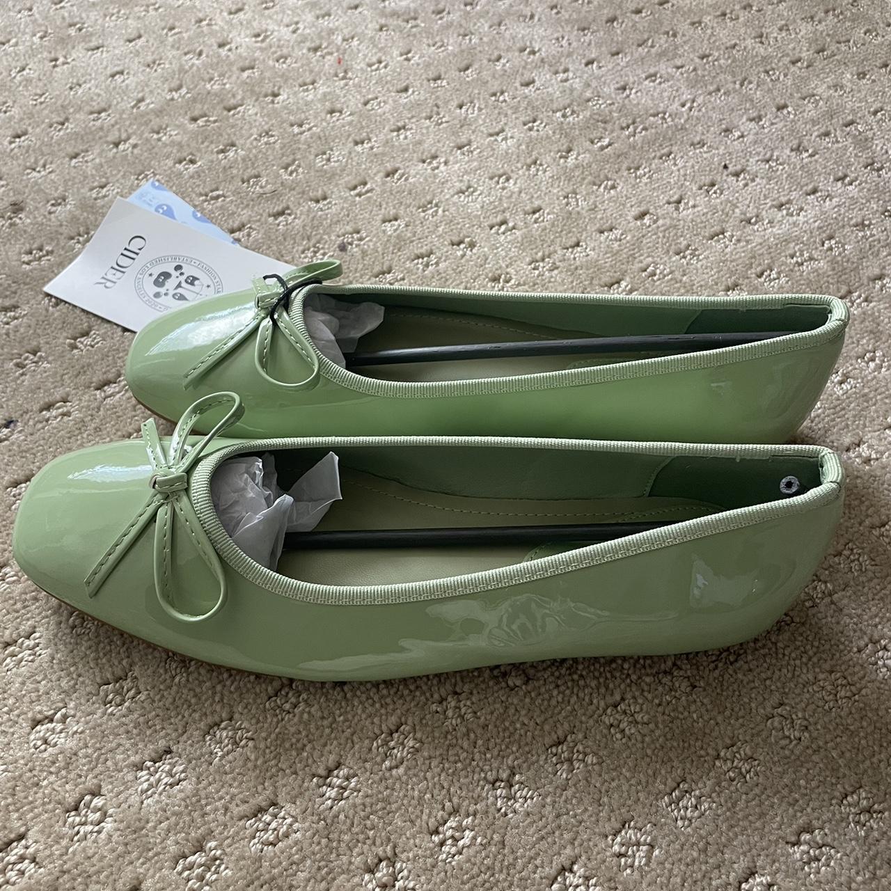 Glossy light green ballet flats with bows. Never... - Depop