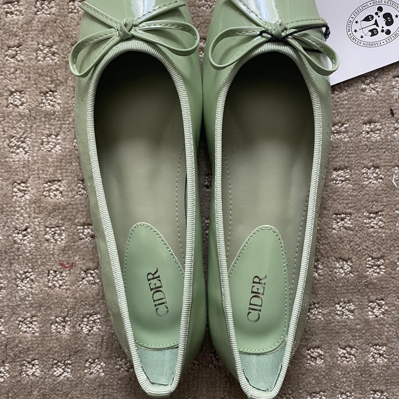 Glossy light green ballet flats with bows. Never... - Depop
