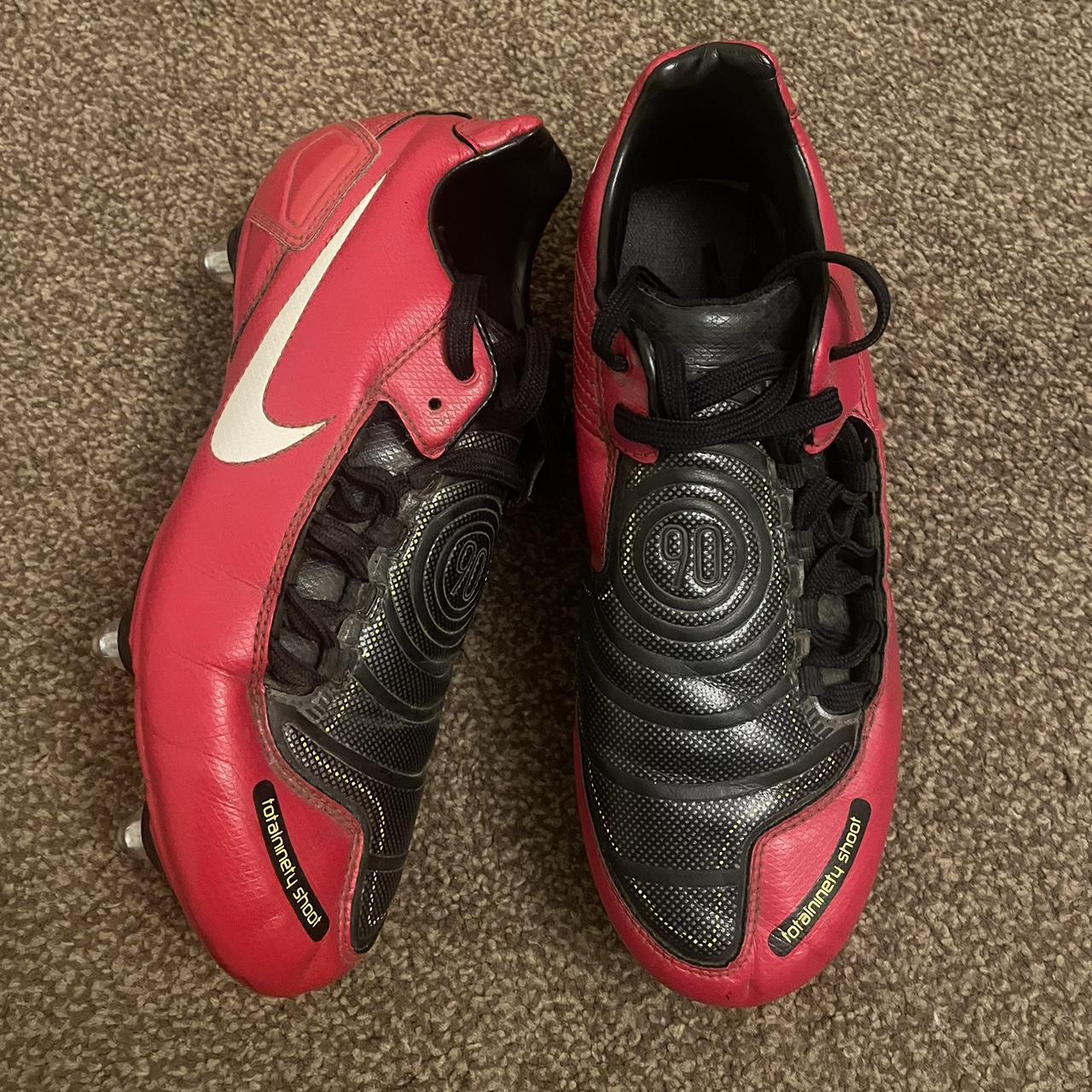 T90 laser red Nike football boots Uk 4 Metal studs... - Depop