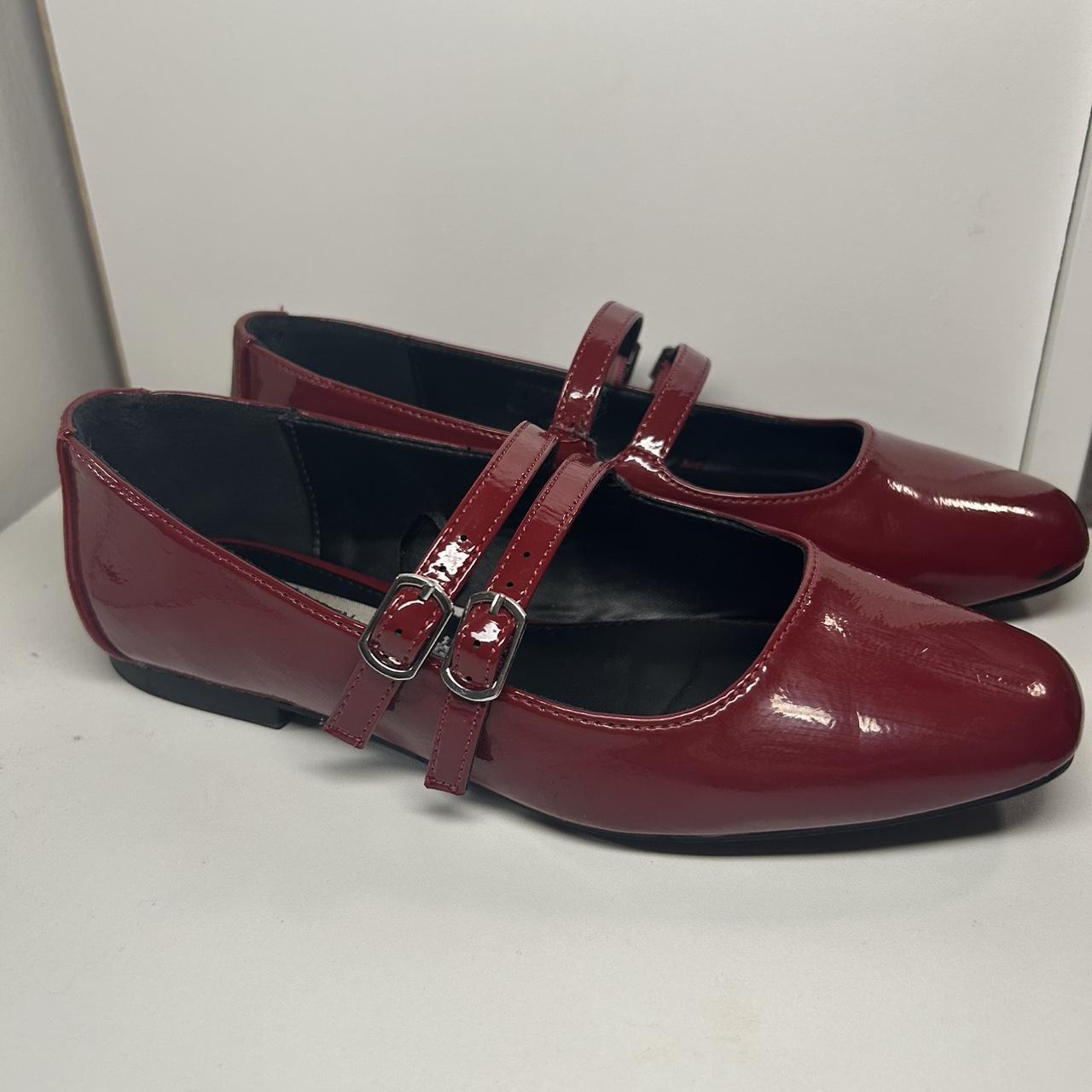 Burgundy patent leather Mary Jane ballet flats with... - Depop
