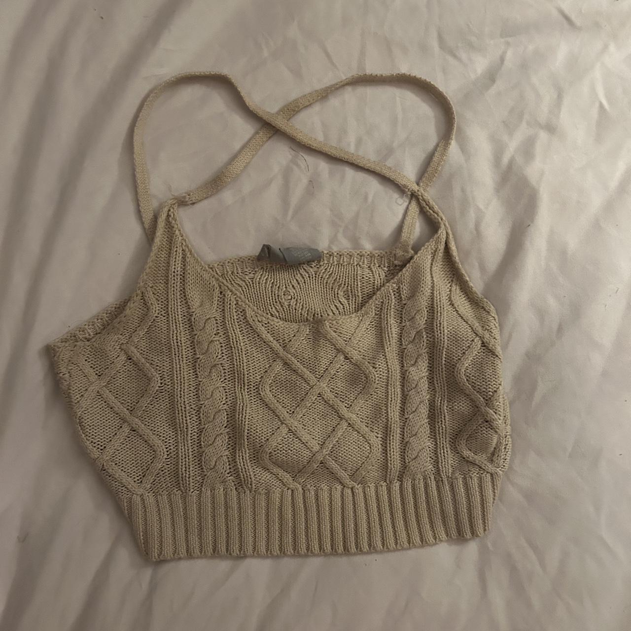cute knit detailed cream colored crop top - Depop