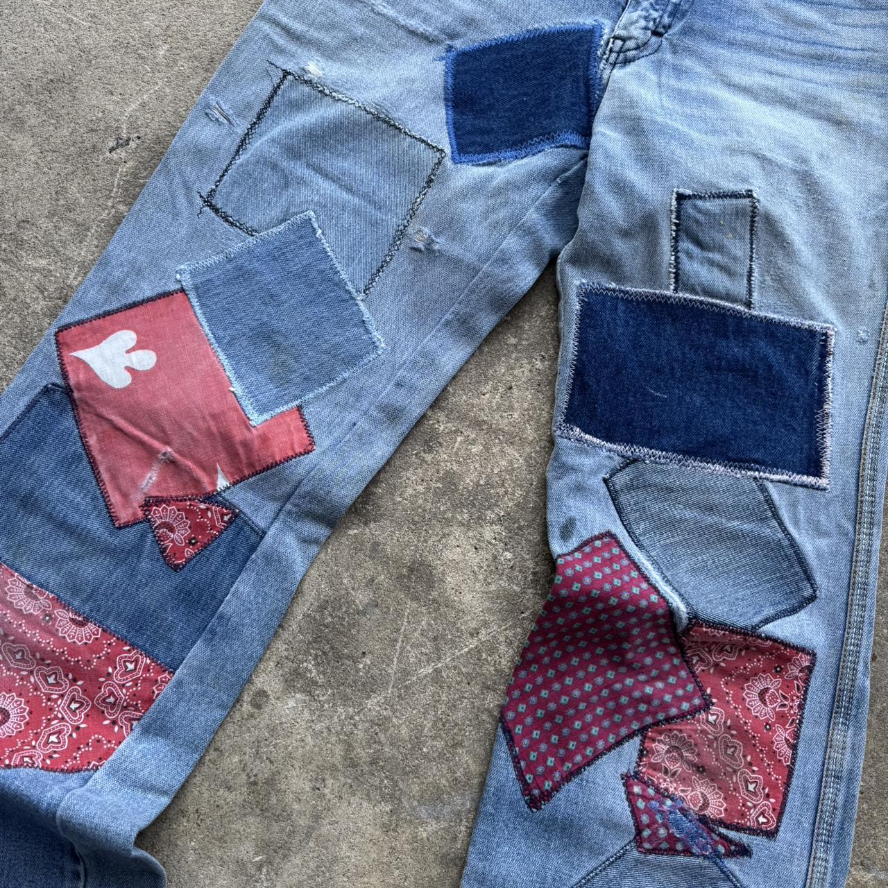 Vintage patchwork jeans Size 32x32 Great... | Depop